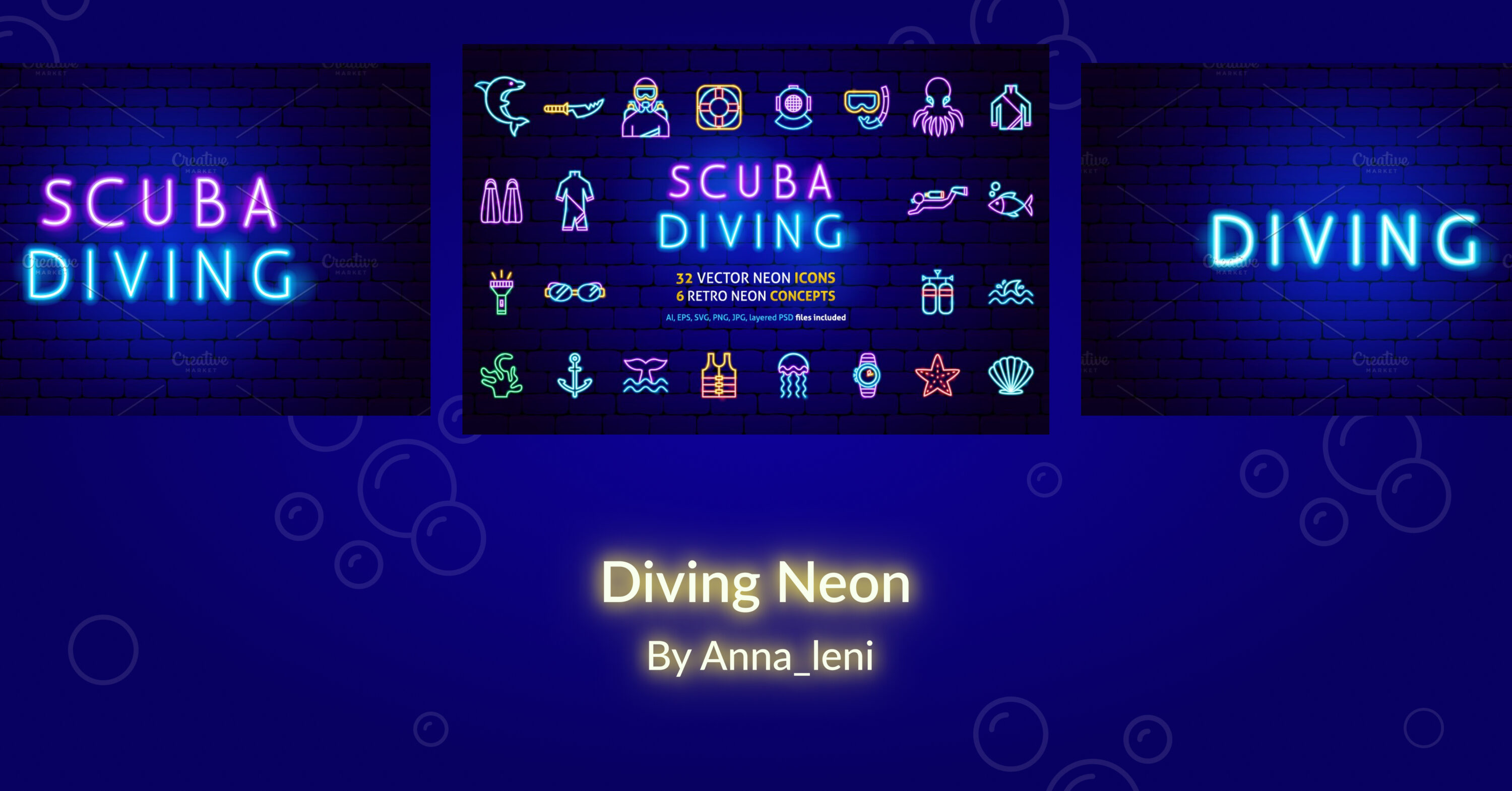 Diving Neon Retro Style Symbols – MasterBundles