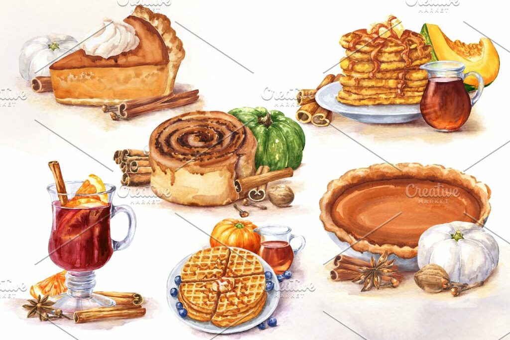Watercolor Fall Season Food Set – MasterBundles
