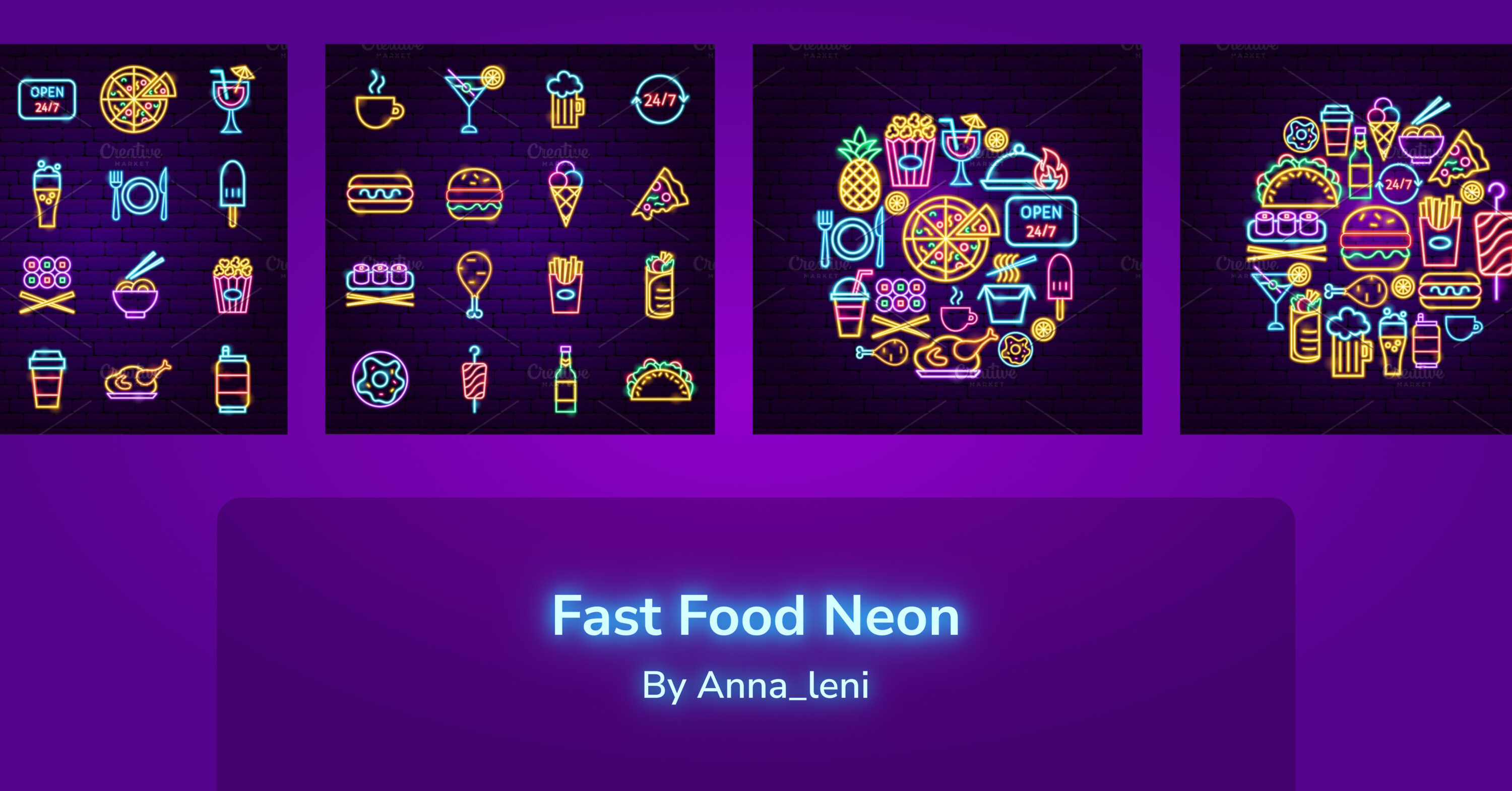 Fast Food Neon Outline Icons – MasterBundles