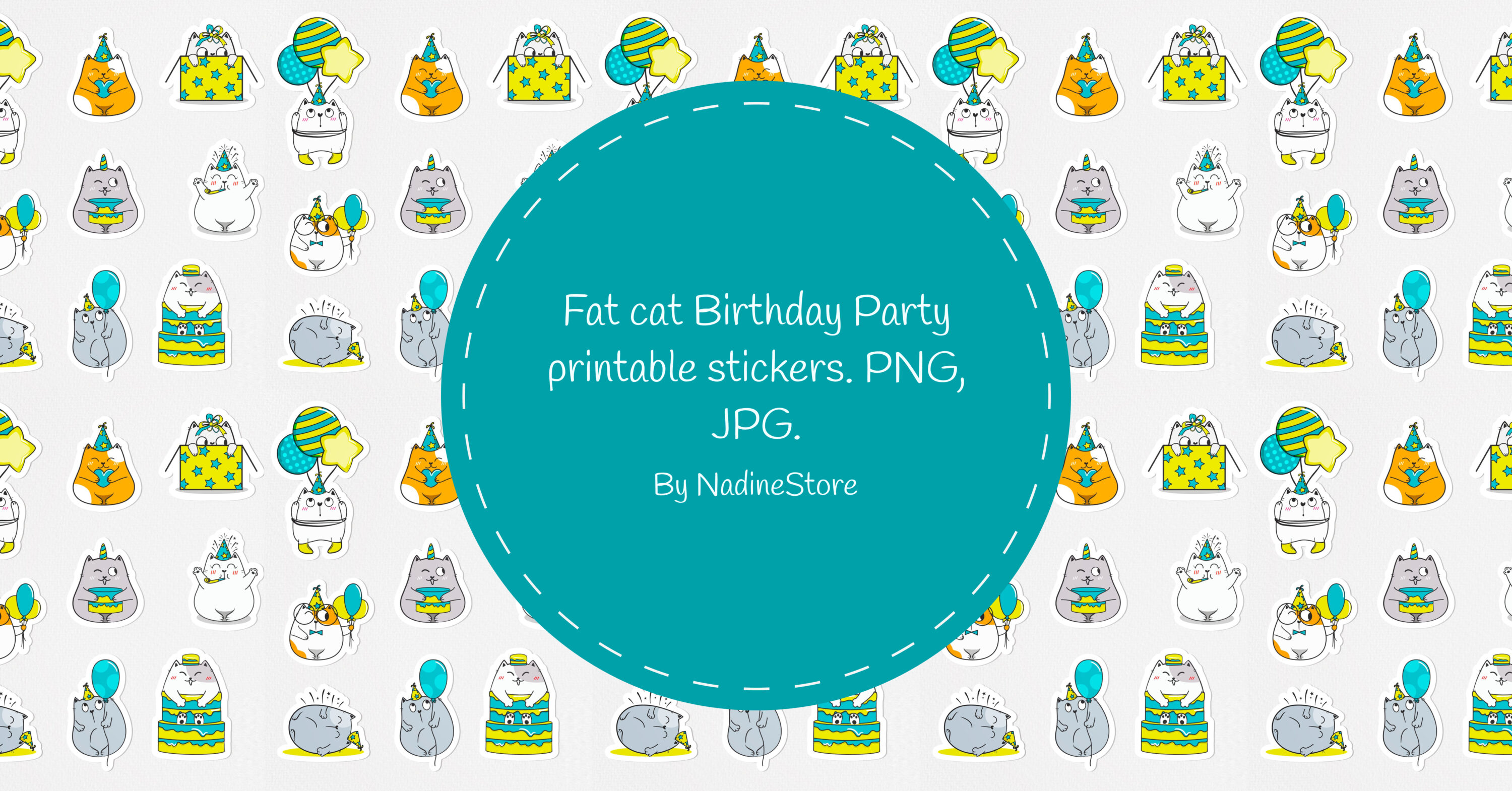 Fat Cat Birthday Party Printable Stickers. PNG, JPG. – MasterBundles
