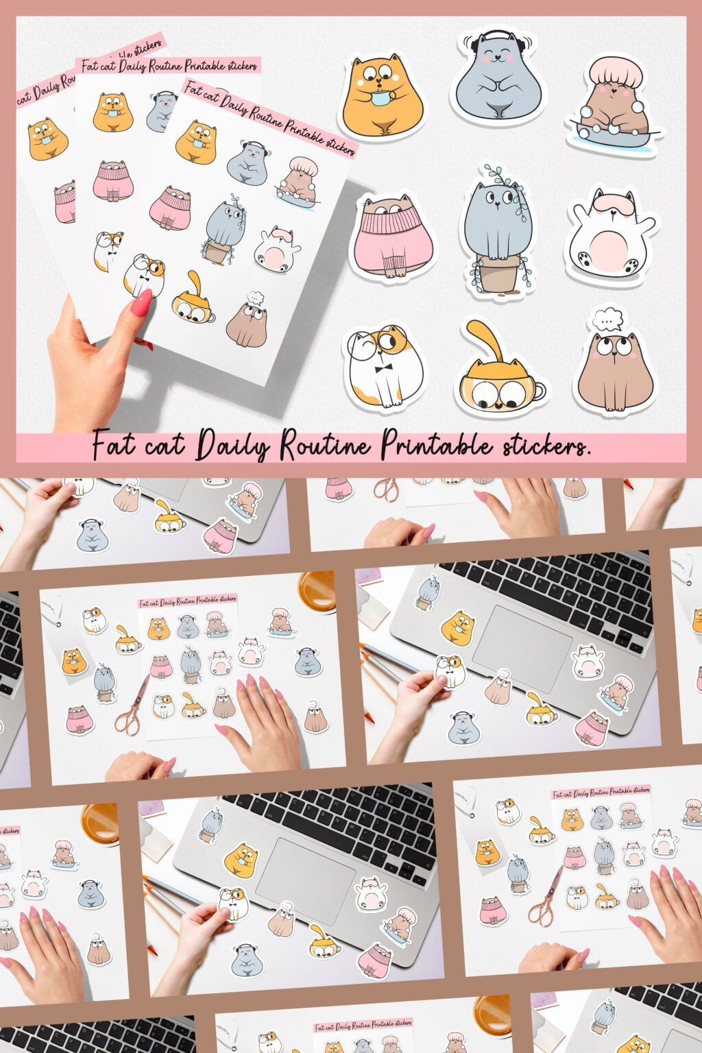 Fat Cat Daily Routine Printable Stickers. PNG, JPG. – MasterBundles