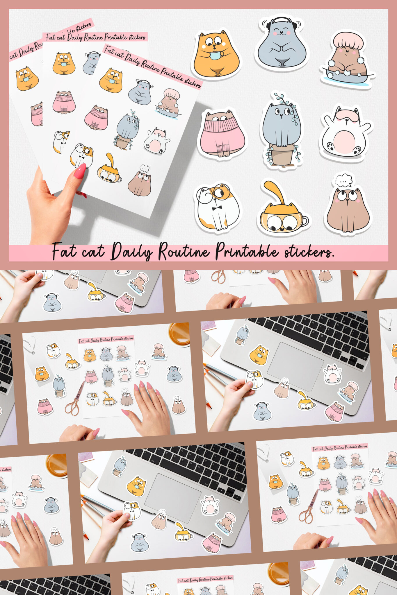 Fat Cat Daily Routine Printable Stickers. PNG, JPG. – MasterBundles