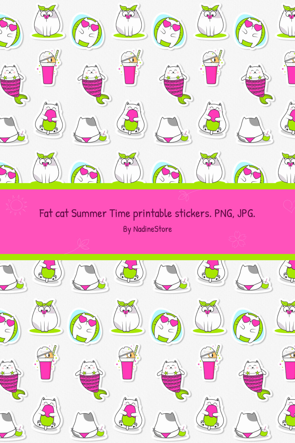 Fat Cat Summer Time Printable Stickers. PNG, JPG. – MasterBundles