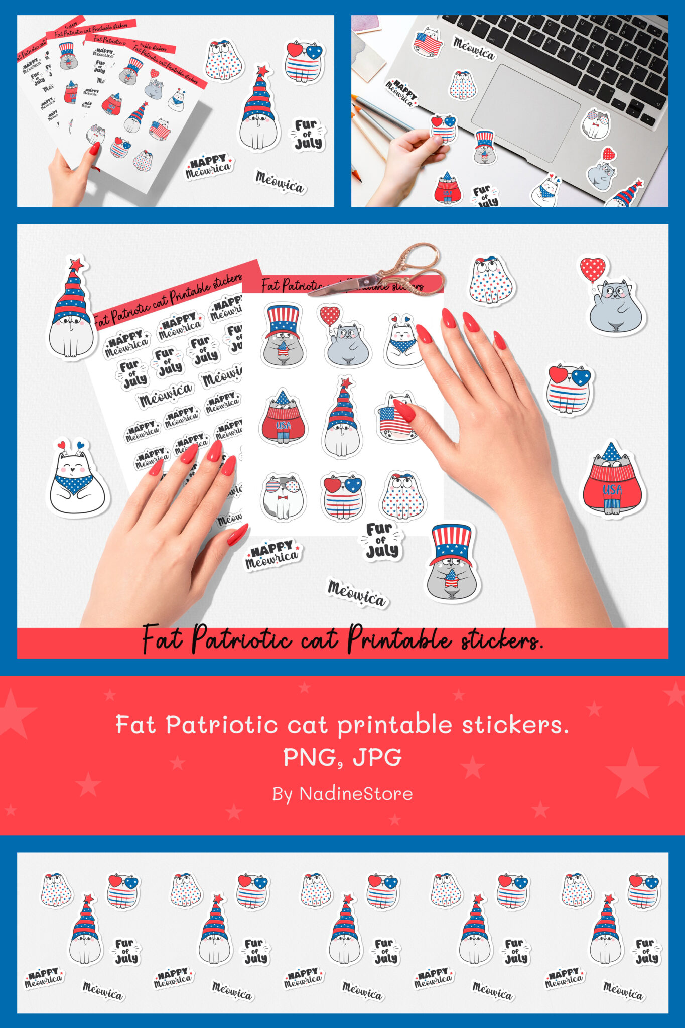 Fat Patriotic Cat Printable Stickers. PNG, JPG – MasterBundles