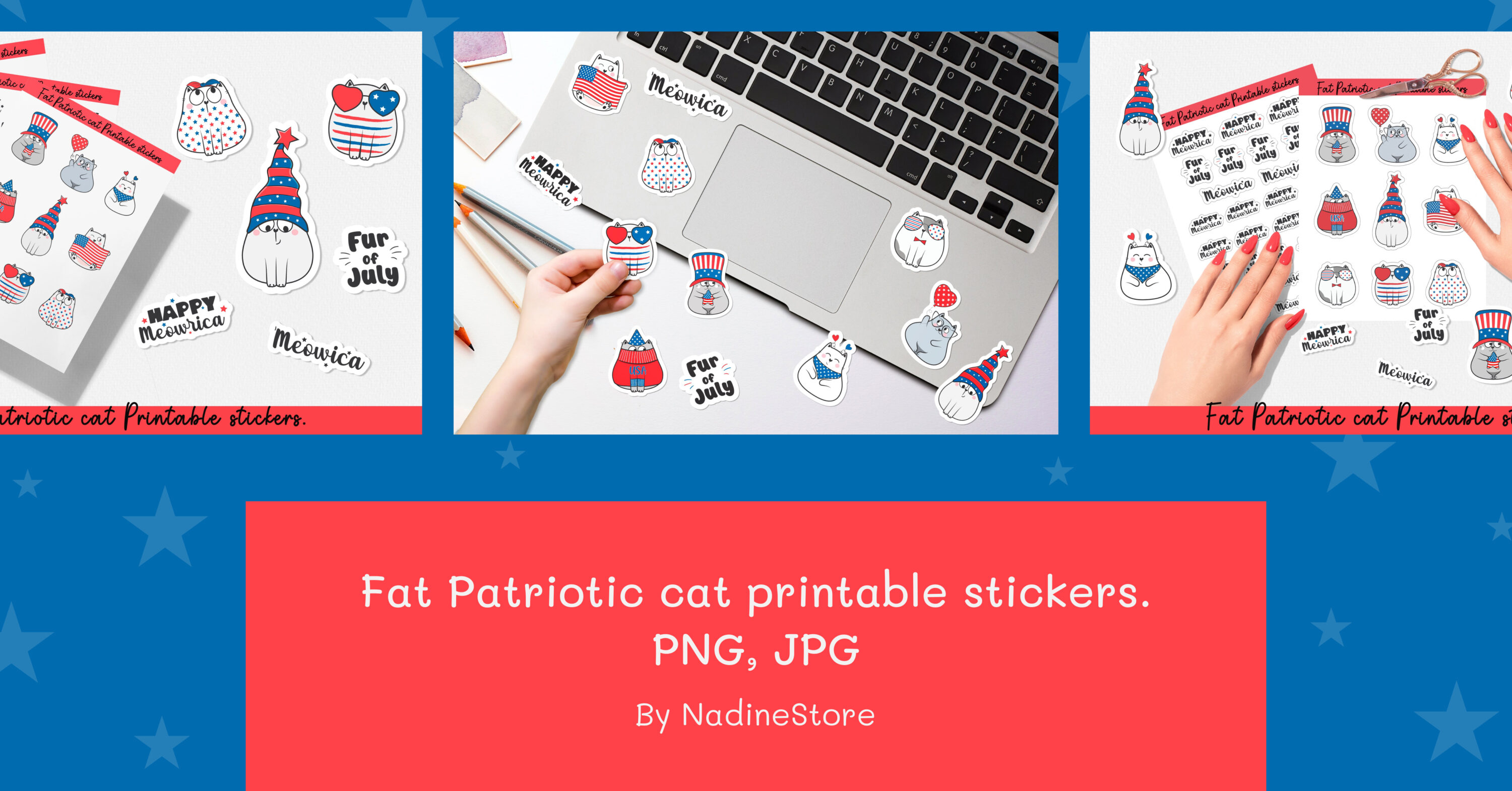 Fat Patriotic Cat Printable Stickers. PNG, JPG – MasterBundles