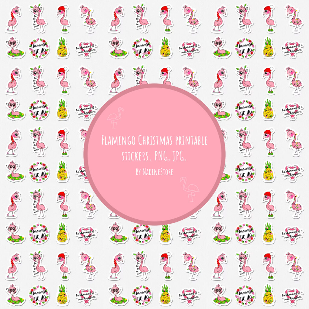 Flamingo Christmas Printable Stickers. PNG, JPG. – MasterBundles