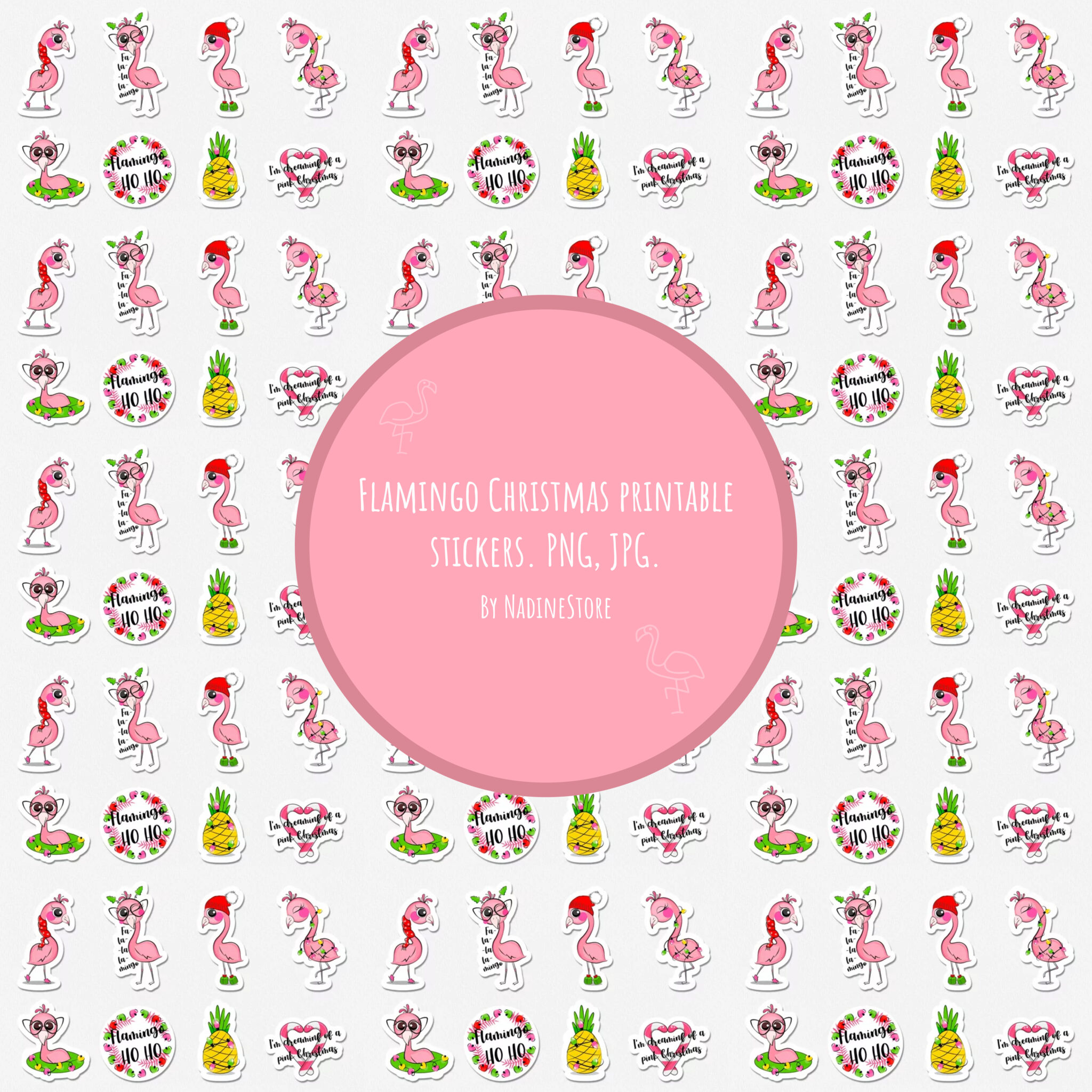 Flamingo Christmas Printable Stickers. PNG, JPG. – MasterBundles