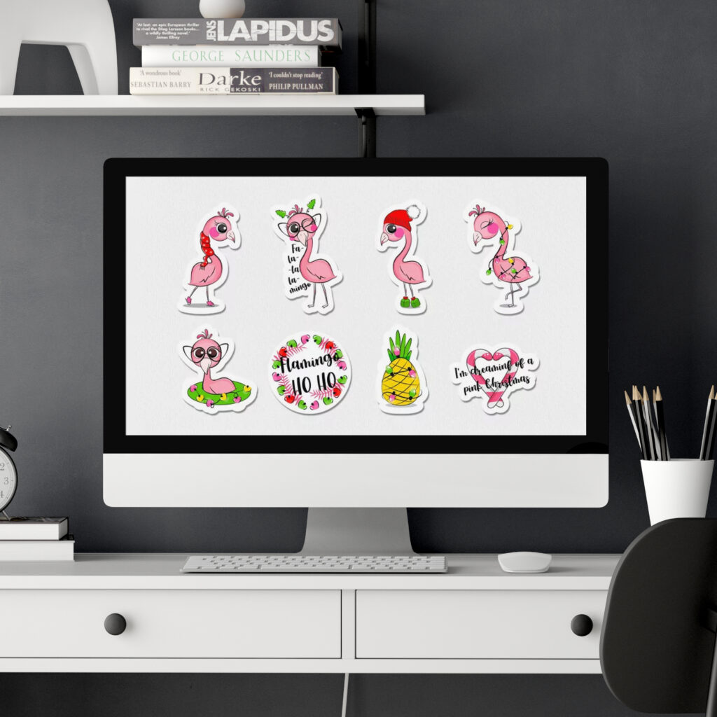 Flamingo Christmas Printable Stickers. PNG, JPG. – MasterBundles