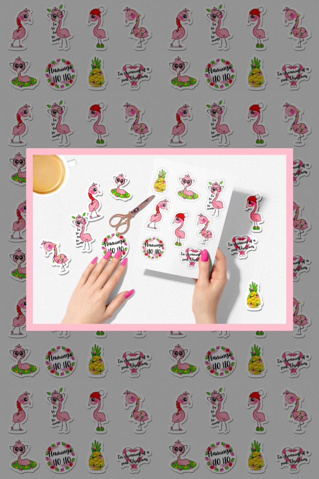 Flamingo Christmas Printable Stickers. PNG, JPG. – MasterBundles
