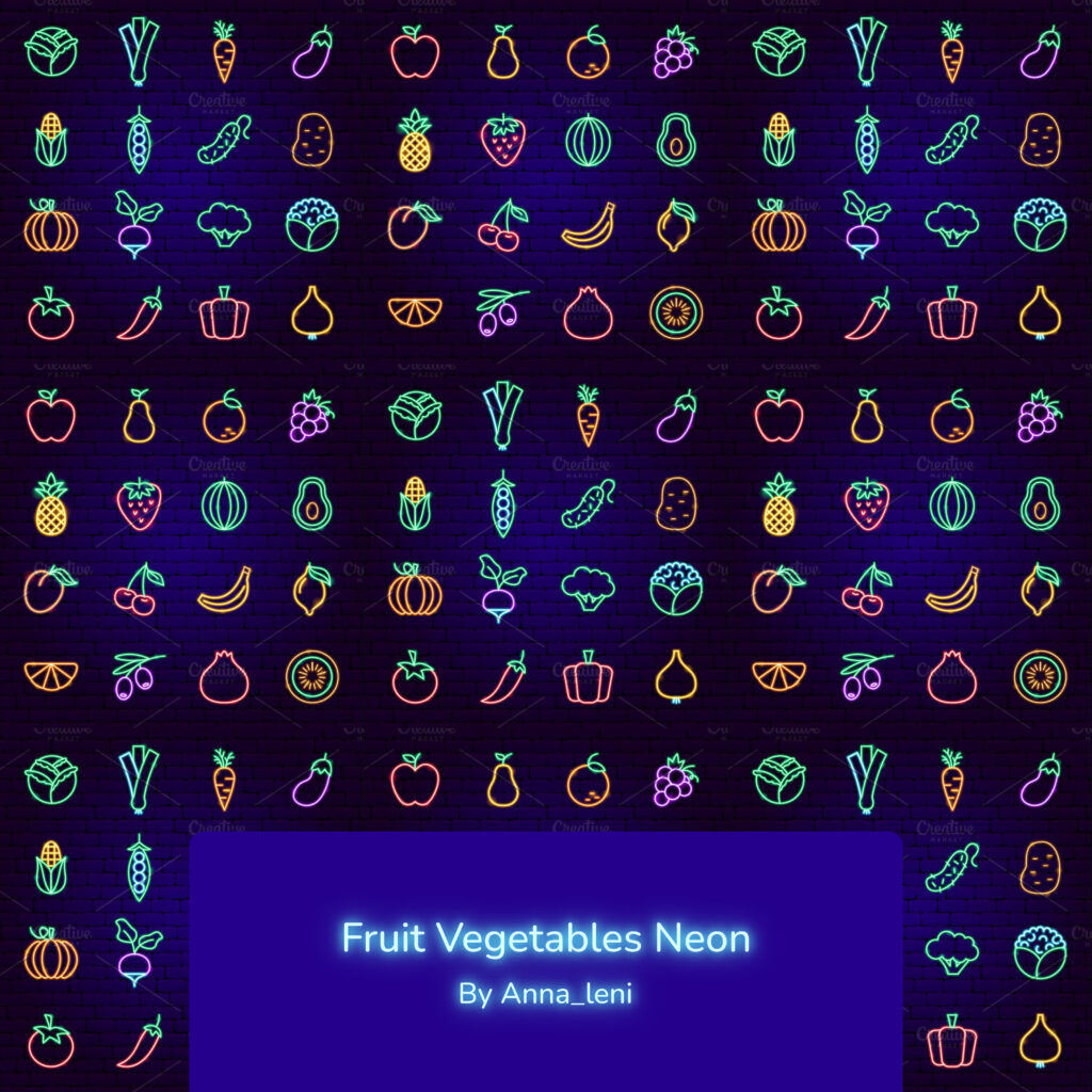 Fruit Vegetables Neon – MasterBundles