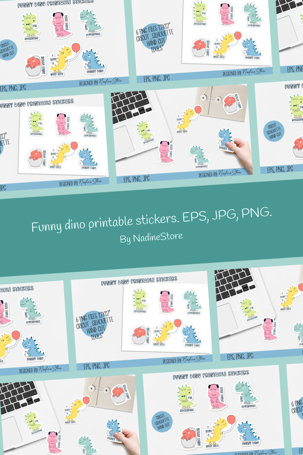 Funny Dino Printable Stickers. EPS, JPG, PNG. – MasterBundles