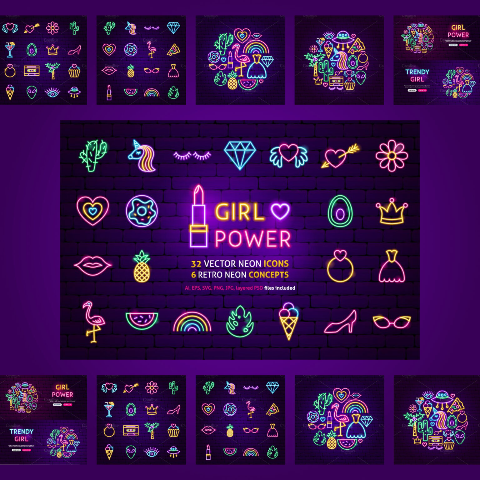Girl Power Neon Outline Vector – MasterBundles