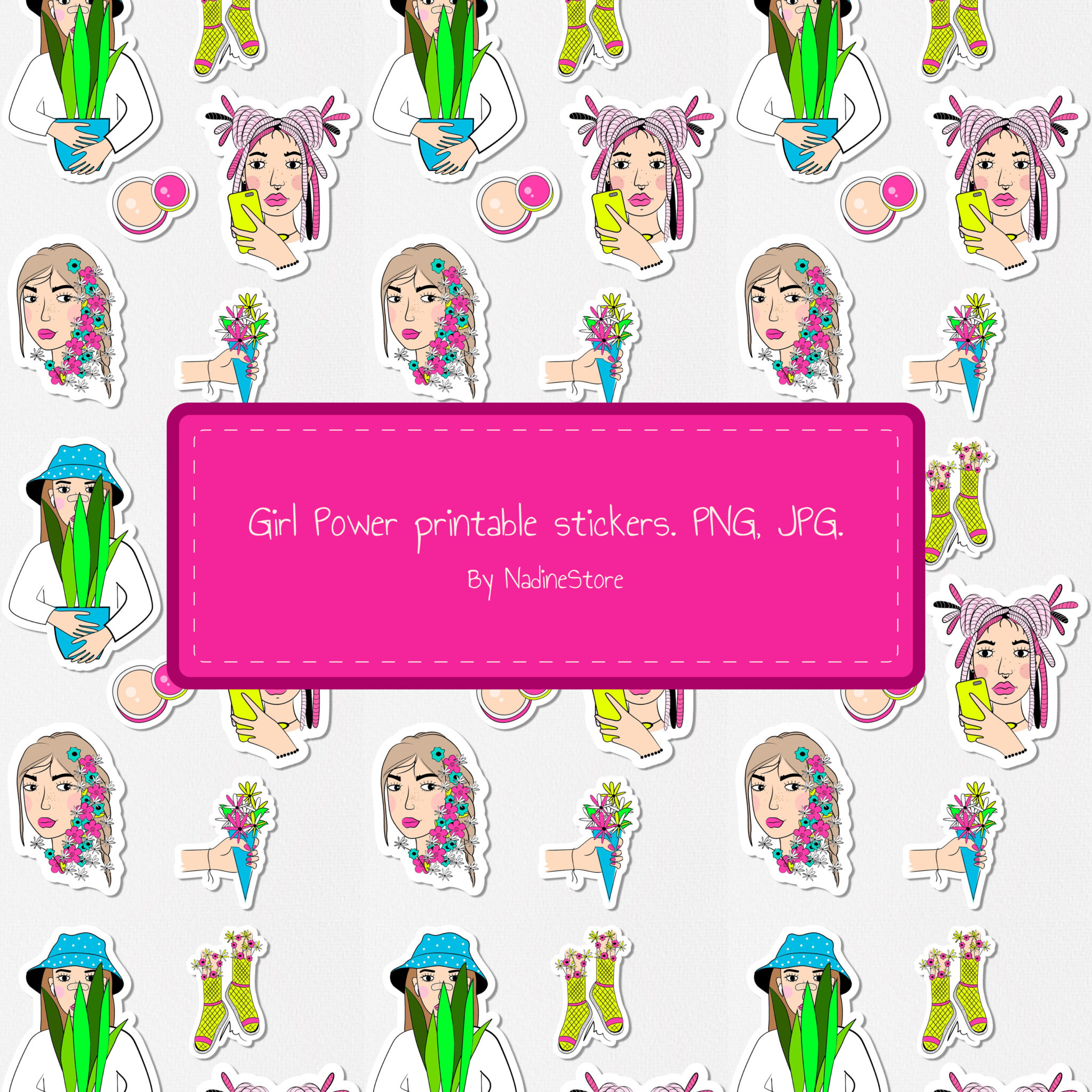 Girl Power Printable Stickers. PNG, JPG. – MasterBundles
