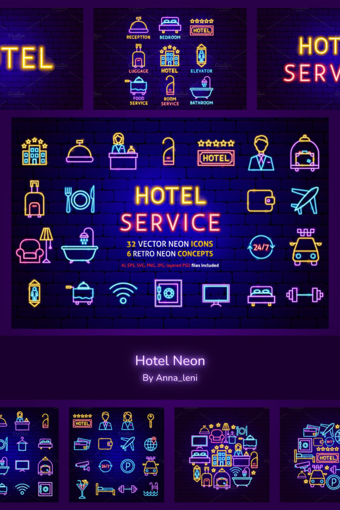 Hotel Neon Outline Vector Icons – MasterBundles