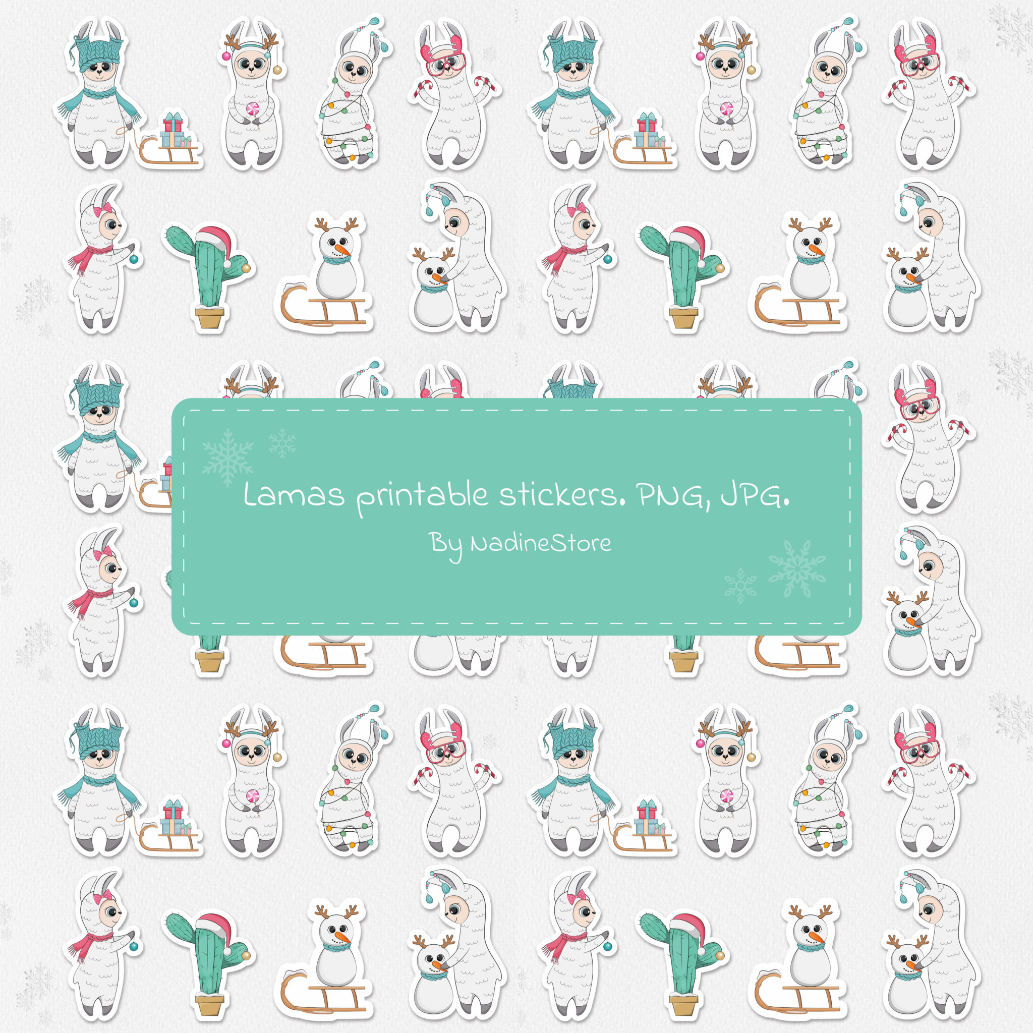 Lamas Printable Stickers. PNG, JPG. – MasterBundles