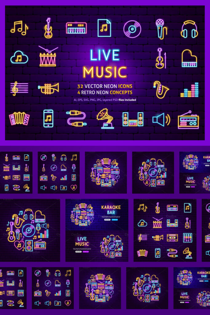 Music Neon Outline Vector Icons – MasterBundles