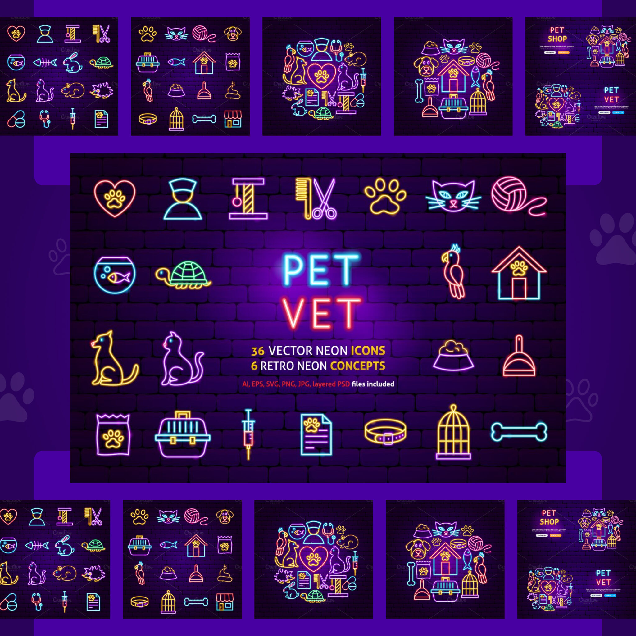 Pet Vet Neon Outline Vector Icons – MasterBundles