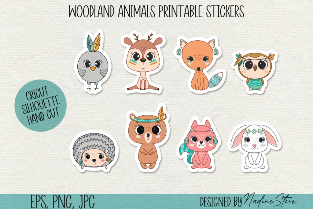 Woodland Animals Printable Stickers. EPS, JPG, PNG. – MasterBundles
