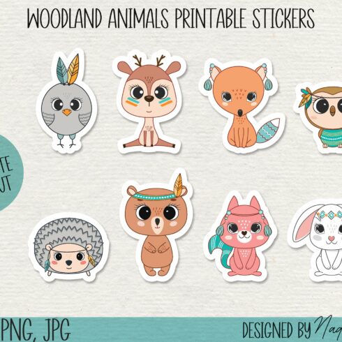 Woodland Animals Printable Stickers. EPS, JPG, PNG. | Master Bundles