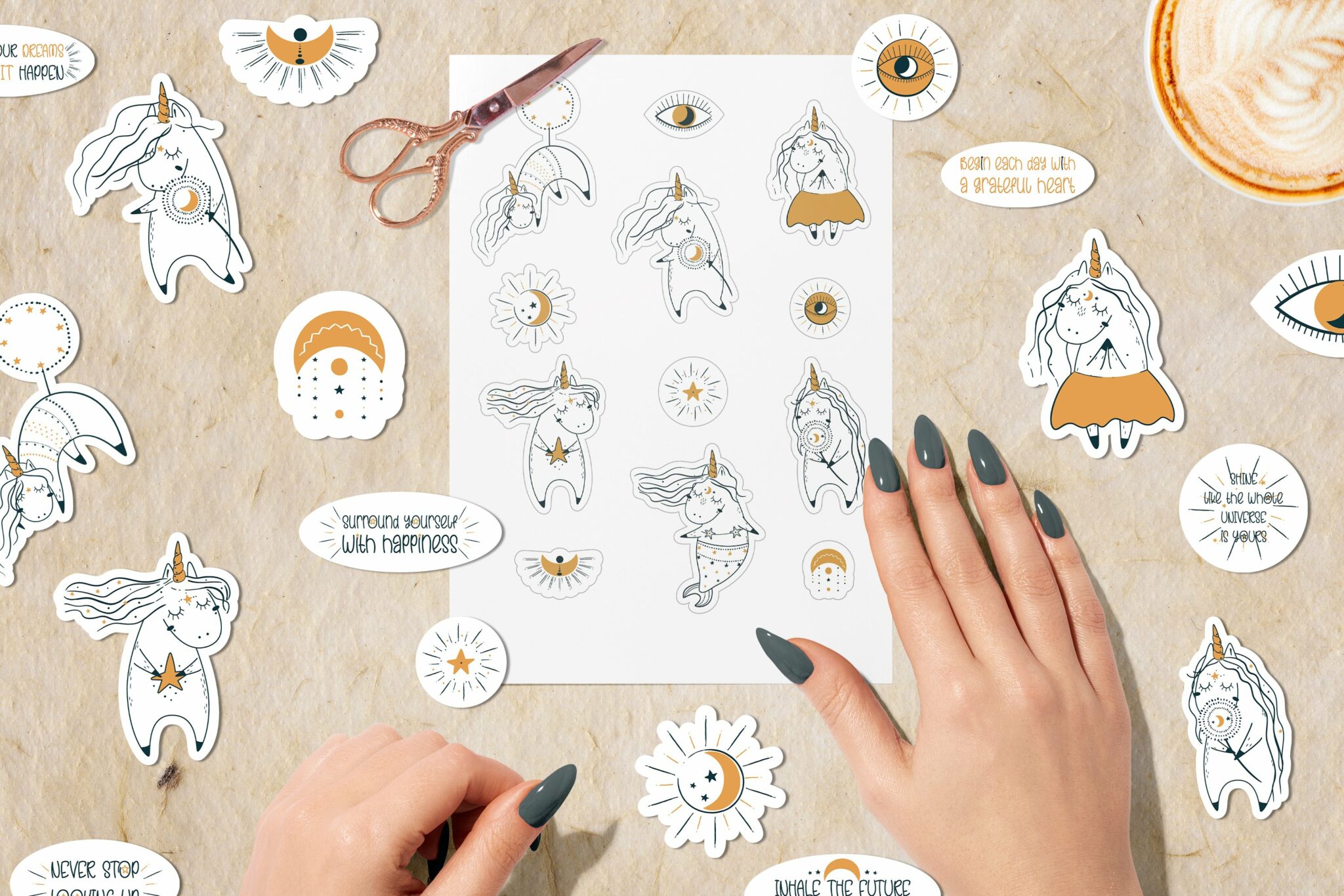 Celestial Unicorns Printable Stickers. PNG. – MasterBundles