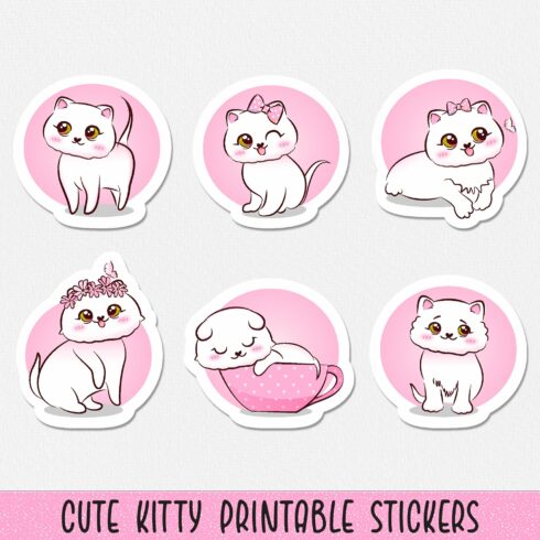 Cute Kitty Printable Stickers. PNG, JPG. | MasterBundles