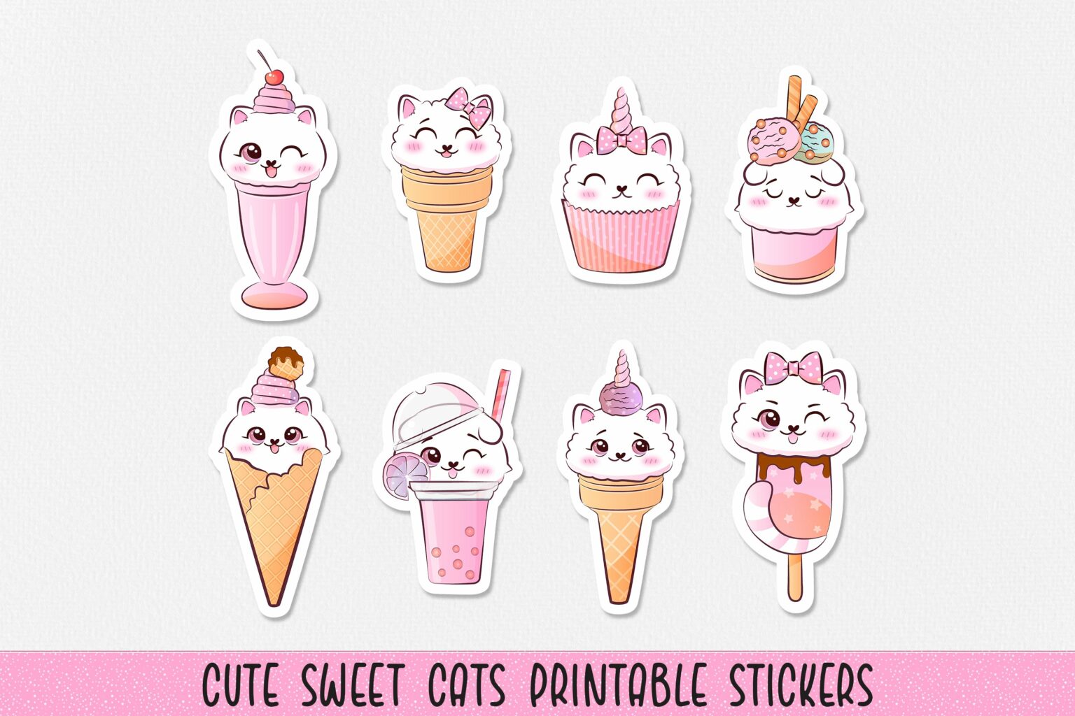 Cute Sweet Cats Printable Stickers. PNG, JPG. – MasterBundles