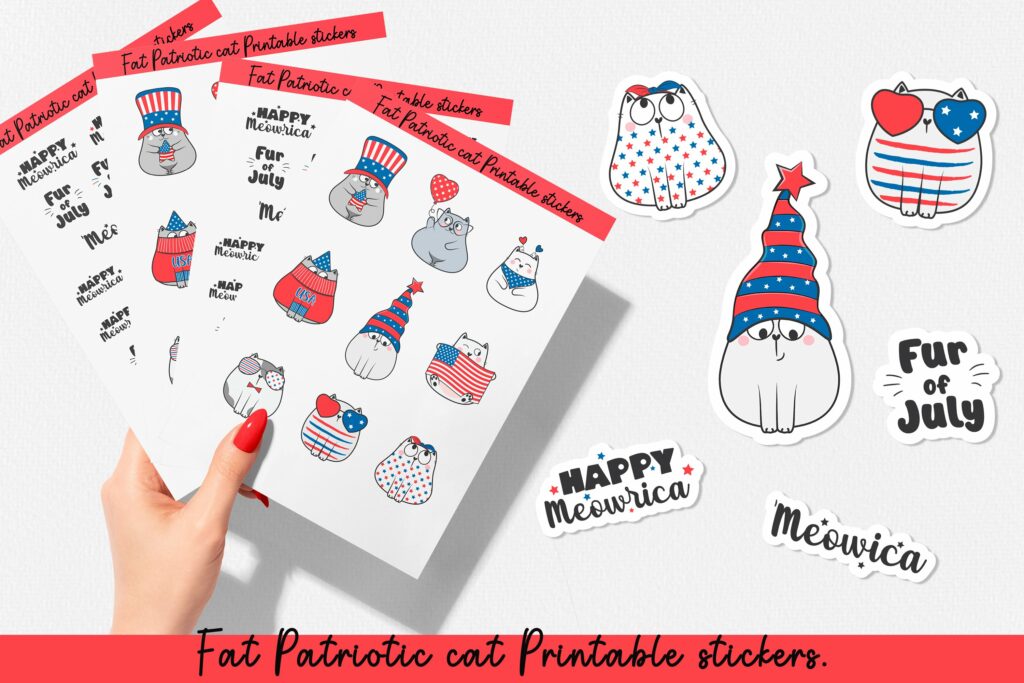 Fat Patriotic Cat Printable Stickers. PNG, JPG – MasterBundles
