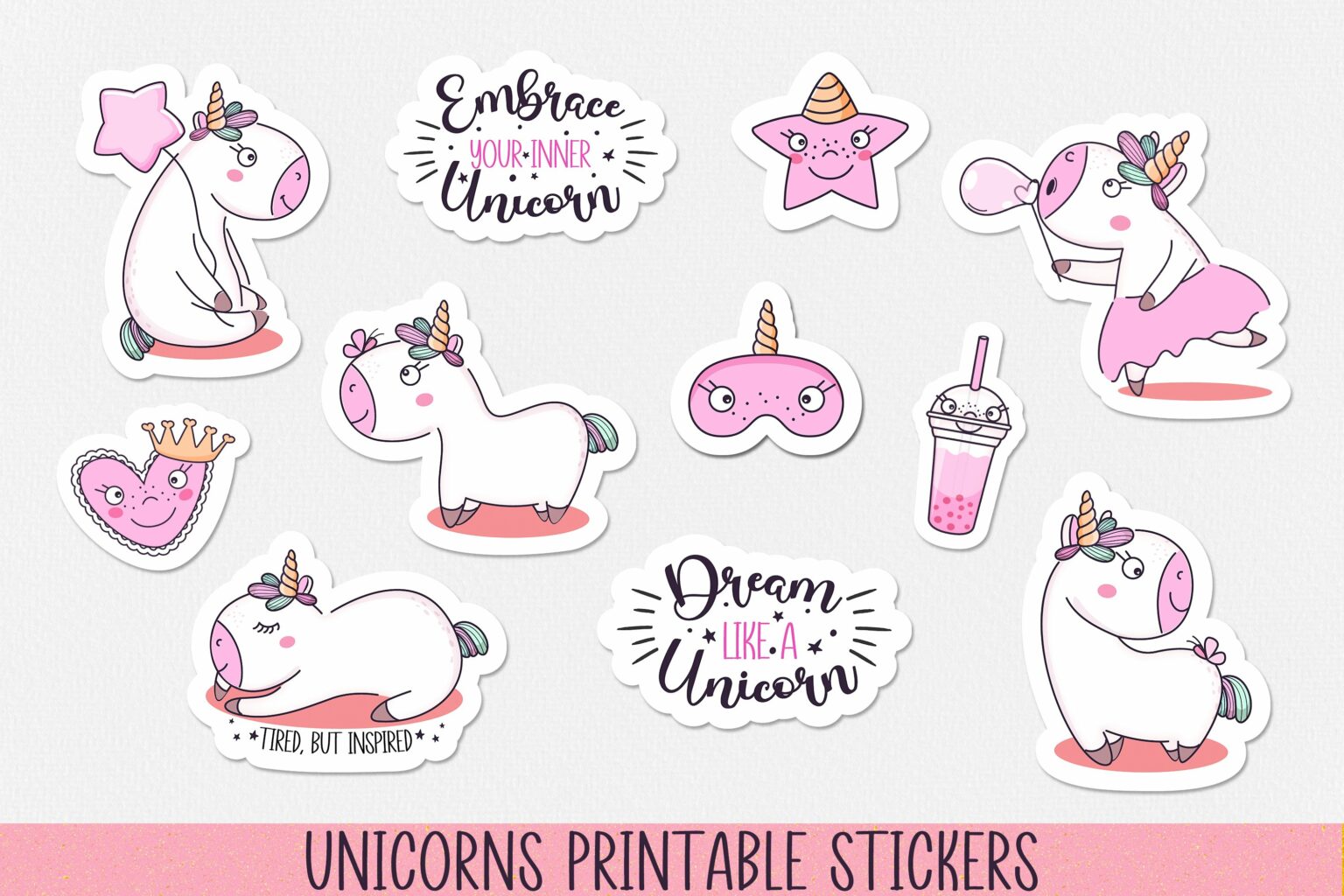 Cute Unicorns Printable Stickers. PNG. – MasterBundles