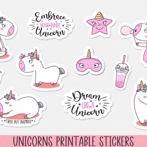 Cute Unicorns Printable Stickers. PNG. – MasterBundles