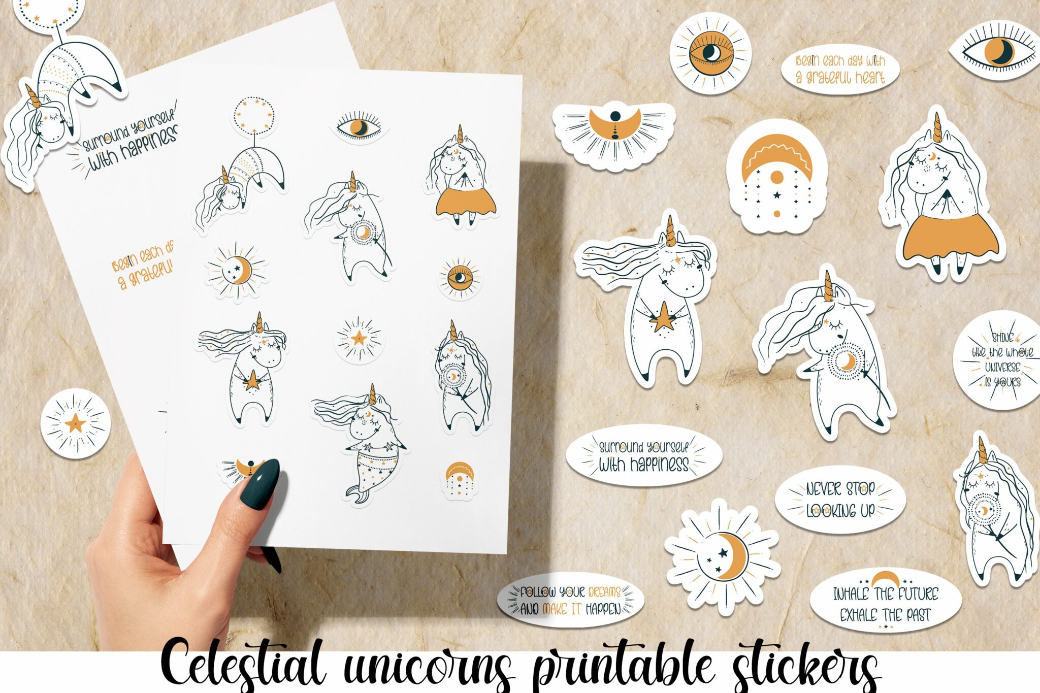 Celestial Unicorns Printable Stickers. PNG. – MasterBundles