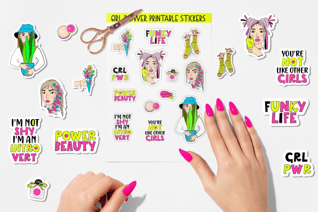 Girl Power Printable Stickers. PNG, JPG. – MasterBundles
