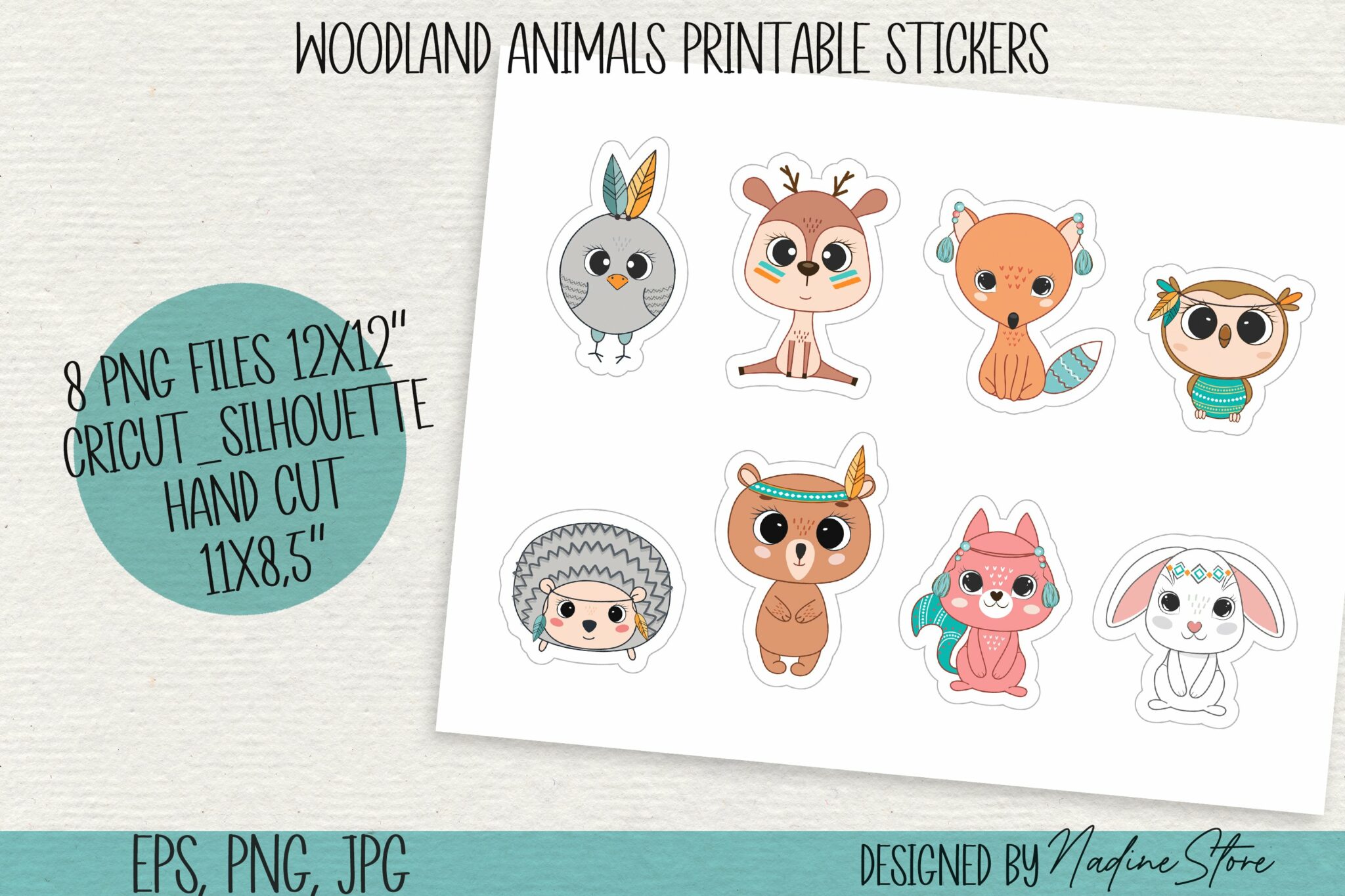 Woodland Animals Printable Stickers. EPS, JPG, PNG. – MasterBundles