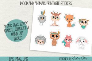 Woodland Animals Printable Stickers. EPS, JPG, PNG. | Master Bundles