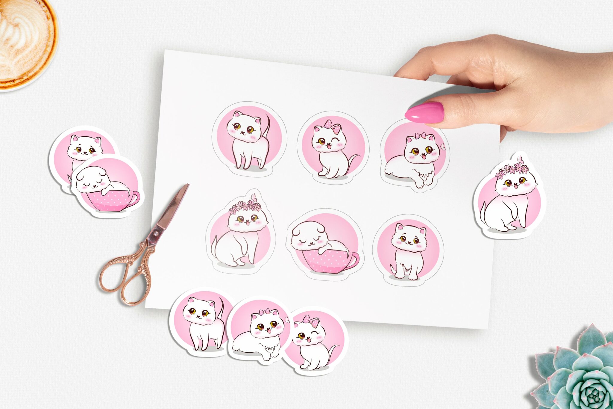 Cute Kitty Printable Stickers. PNG, JPG. – MasterBundles