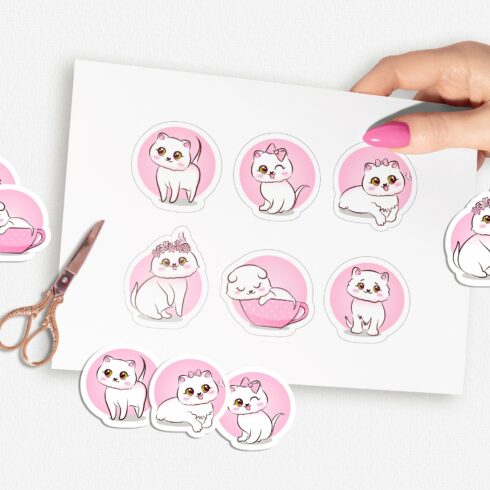 Cute Kitty Printable Stickers. PNG, JPG. | MasterBundles