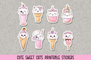 Cute Sweet Cats Printable Stickers. PNG, JPG. – MasterBundles