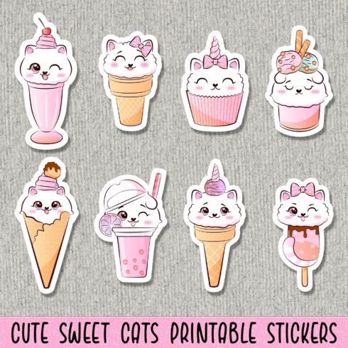Cute Sweet Cats Printable Stickers. PNG, JPG. – MasterBundles