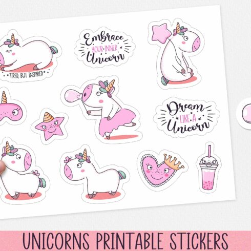 Cute Unicorns Printable Stickers. PNG. – MasterBundles