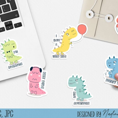 Funny Dino Printable Stickers. EPS, JPG, PNG. – MasterBundles