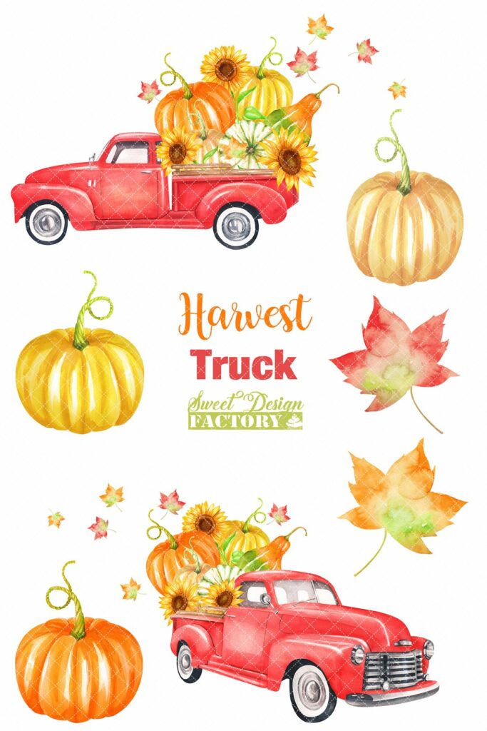 Watercolor Harvest Truck Cliparts – MasterBundles