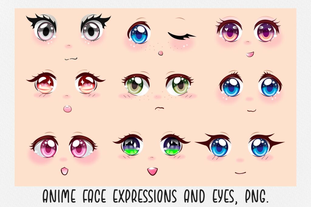 Anime Face Expressions And Eyes Clipart. PNG. – MasterBundles