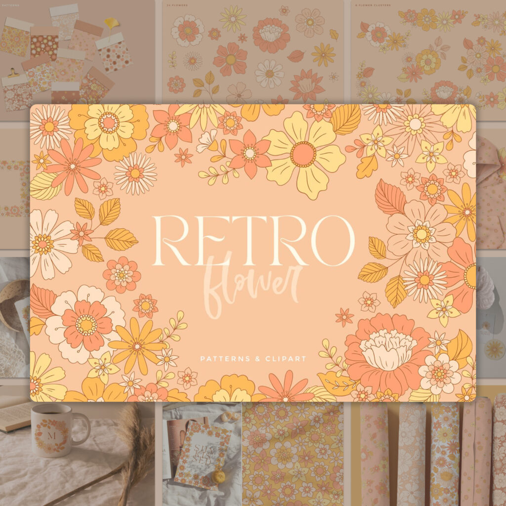 Retro Flower - Patterns & Clipart – MasterBundles
