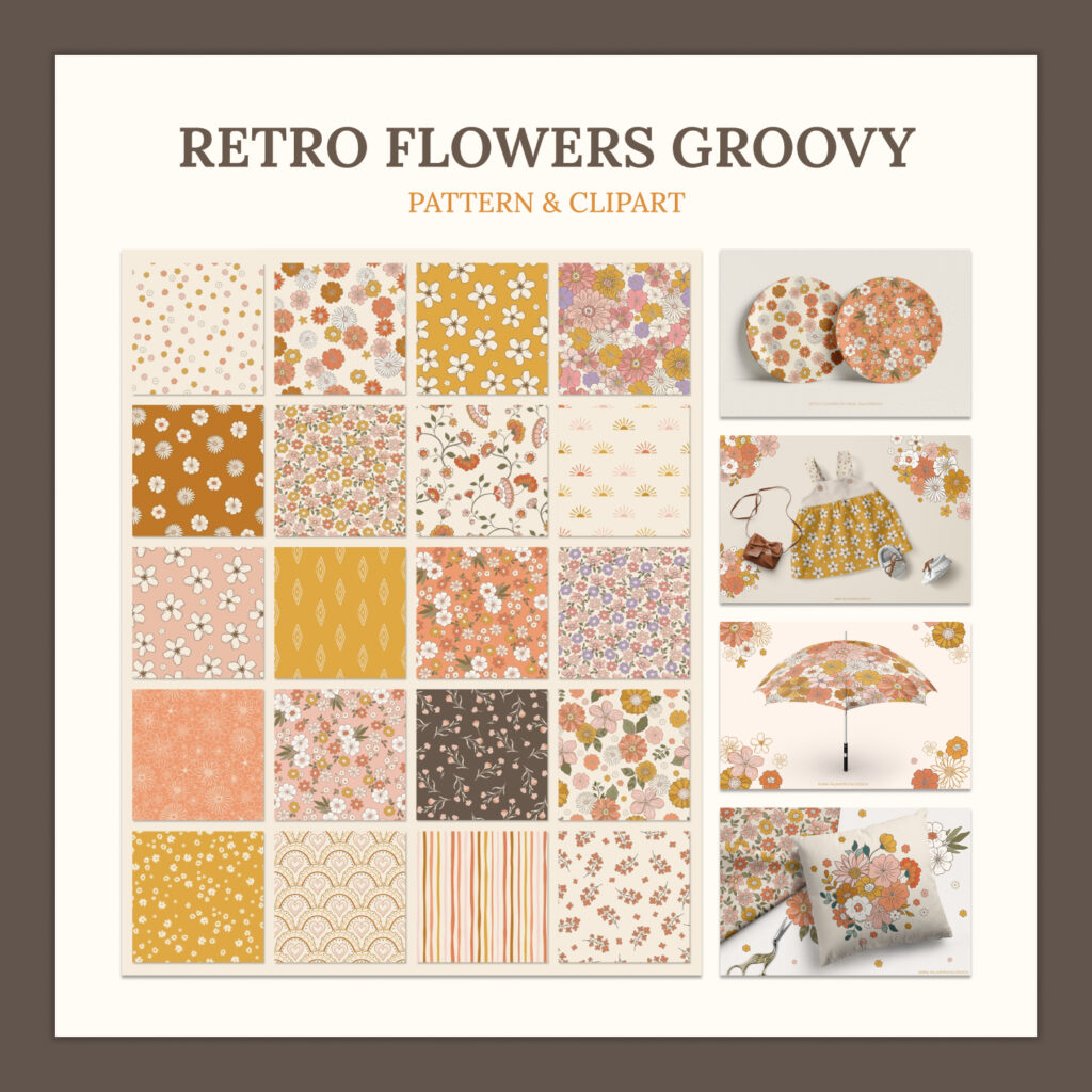 Retro Flowers Groovy Pattern&Clipart – MasterBundles
