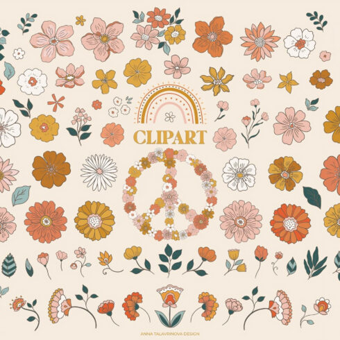 Retro Flowers Groovy Pattern&Clipart – MasterBundles