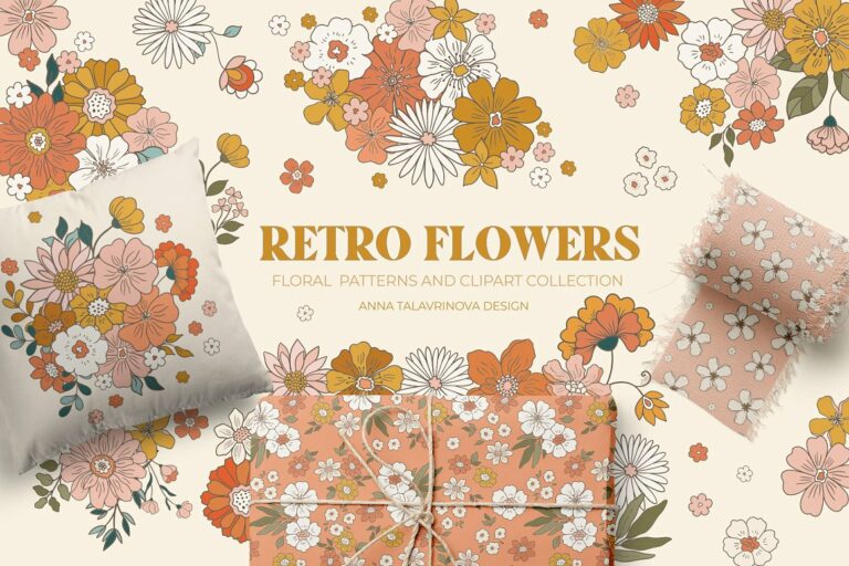 Retro Flowers Groovy Pattern&Clipart – MasterBundles