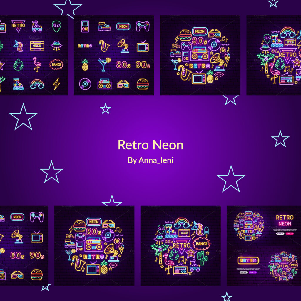 Retro Neon Retro Symbols – MasterBundles