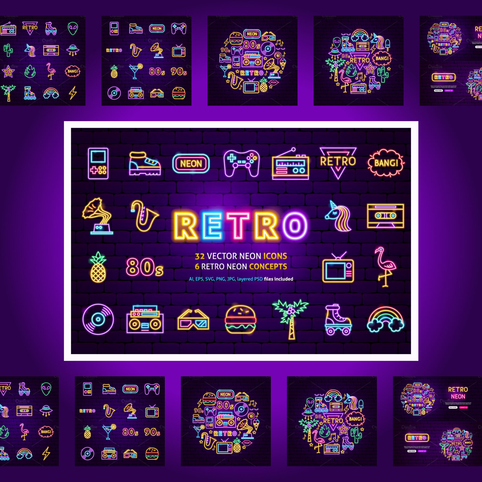 Retro Neon Retro Symbols – MasterBundles