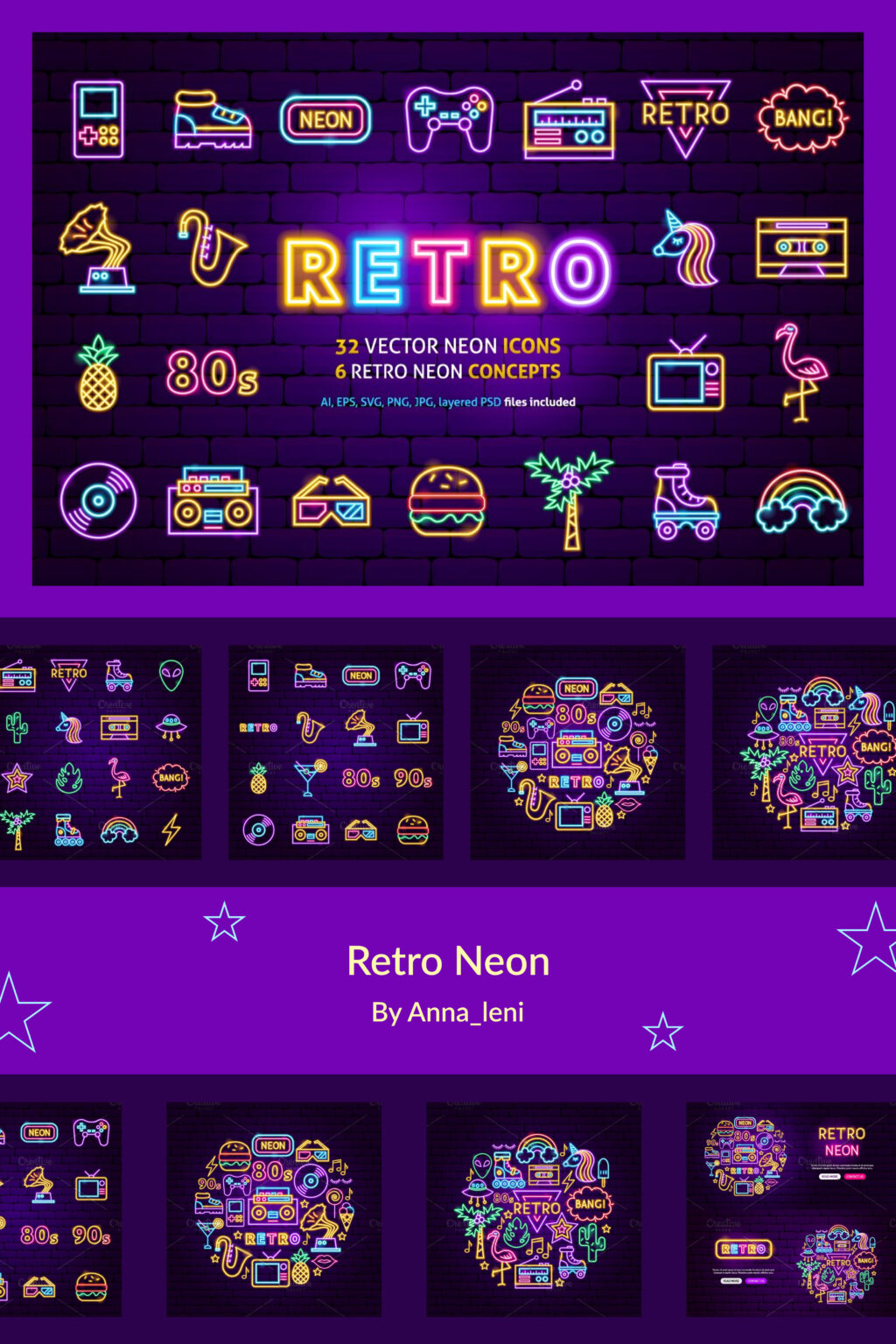 Retro Neon Retro Symbols – MasterBundles