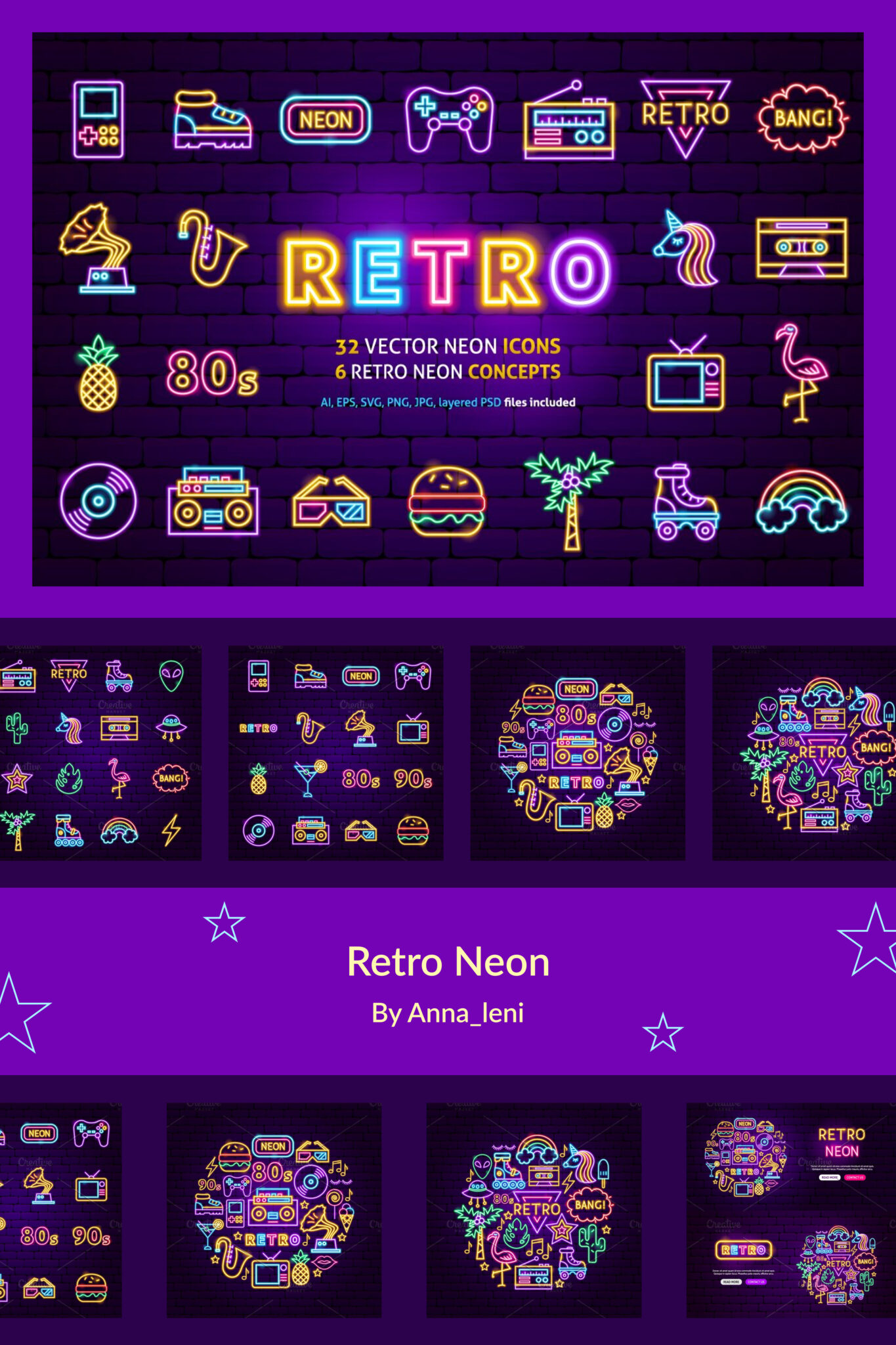 Retro Neon Retro Symbols – MasterBundles