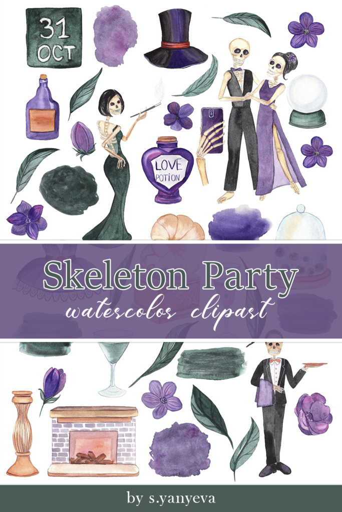 Skeleton Party Watercolor Clipart – MasterBundles